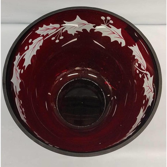 unbrand | Accents | Vintage Ruby Red Glass Bowl W Clear Frosted Holly ...